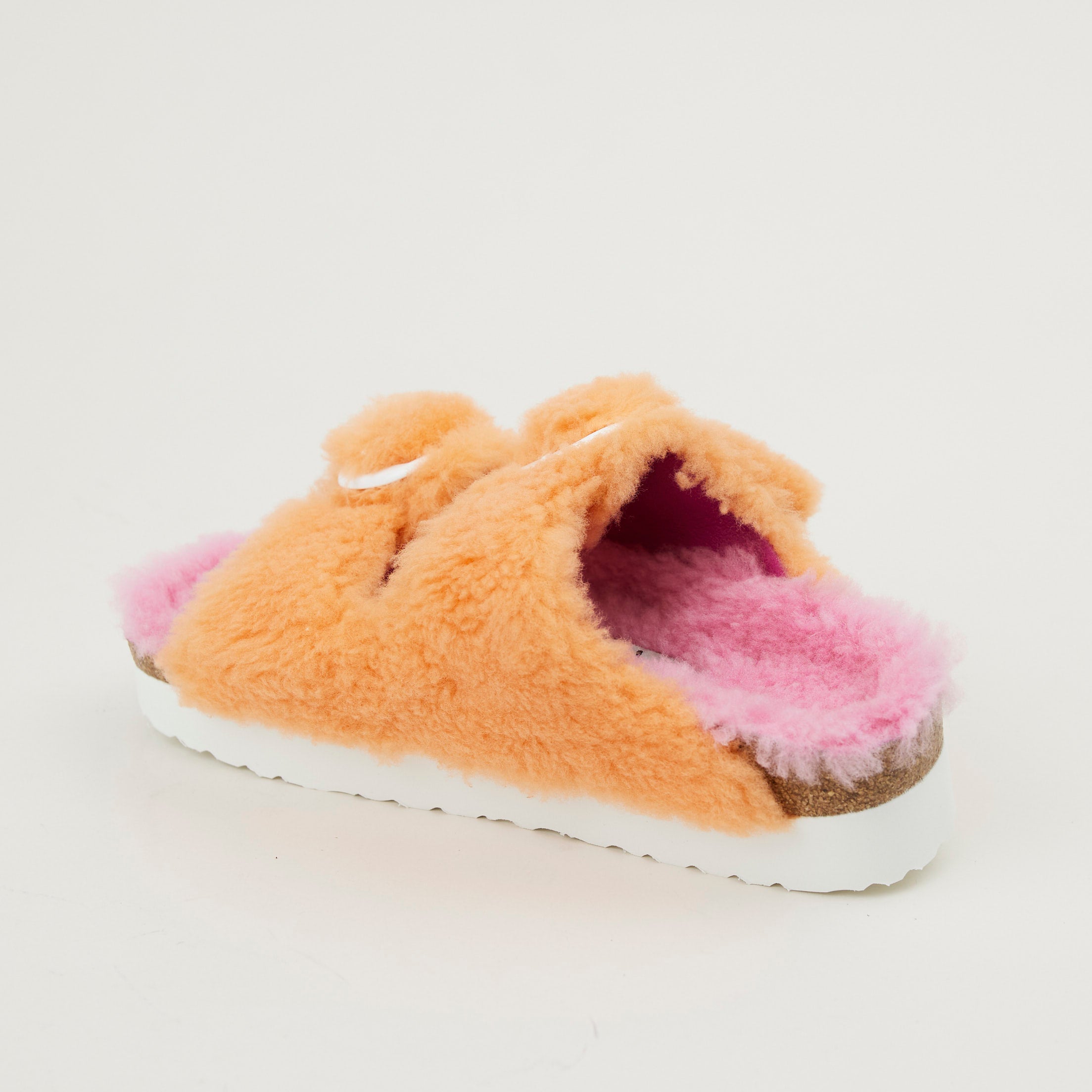 Birkenstock Orange and Pink Shearling Sandals | Shop online @ Nozomi