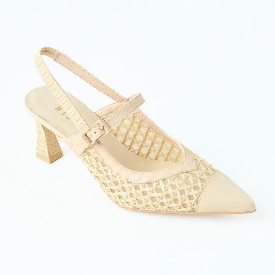 Hispanitas Cream Woven Leather Slingback Shoes | Shop online @ Nozomi