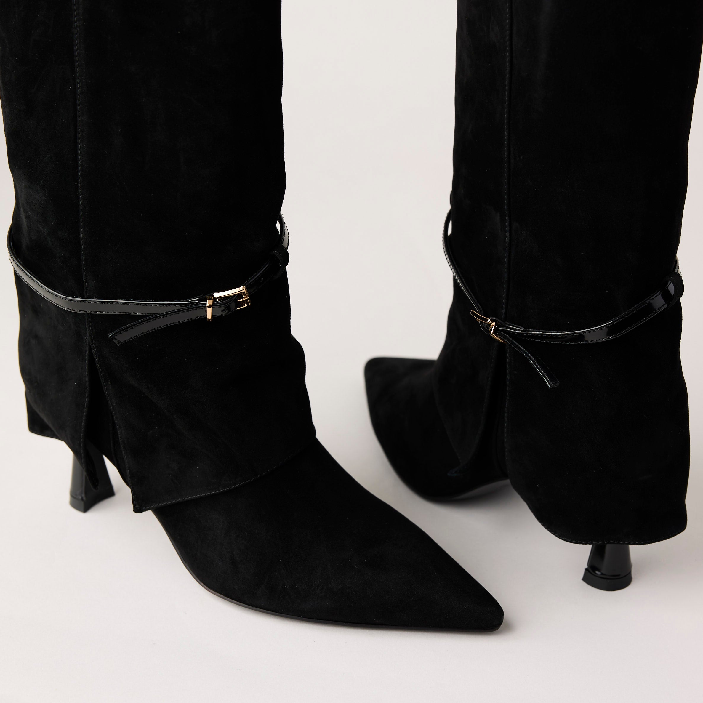 Lodi Shark Lock Black Suede Leather Boots, Nozomi Shoe Boutique