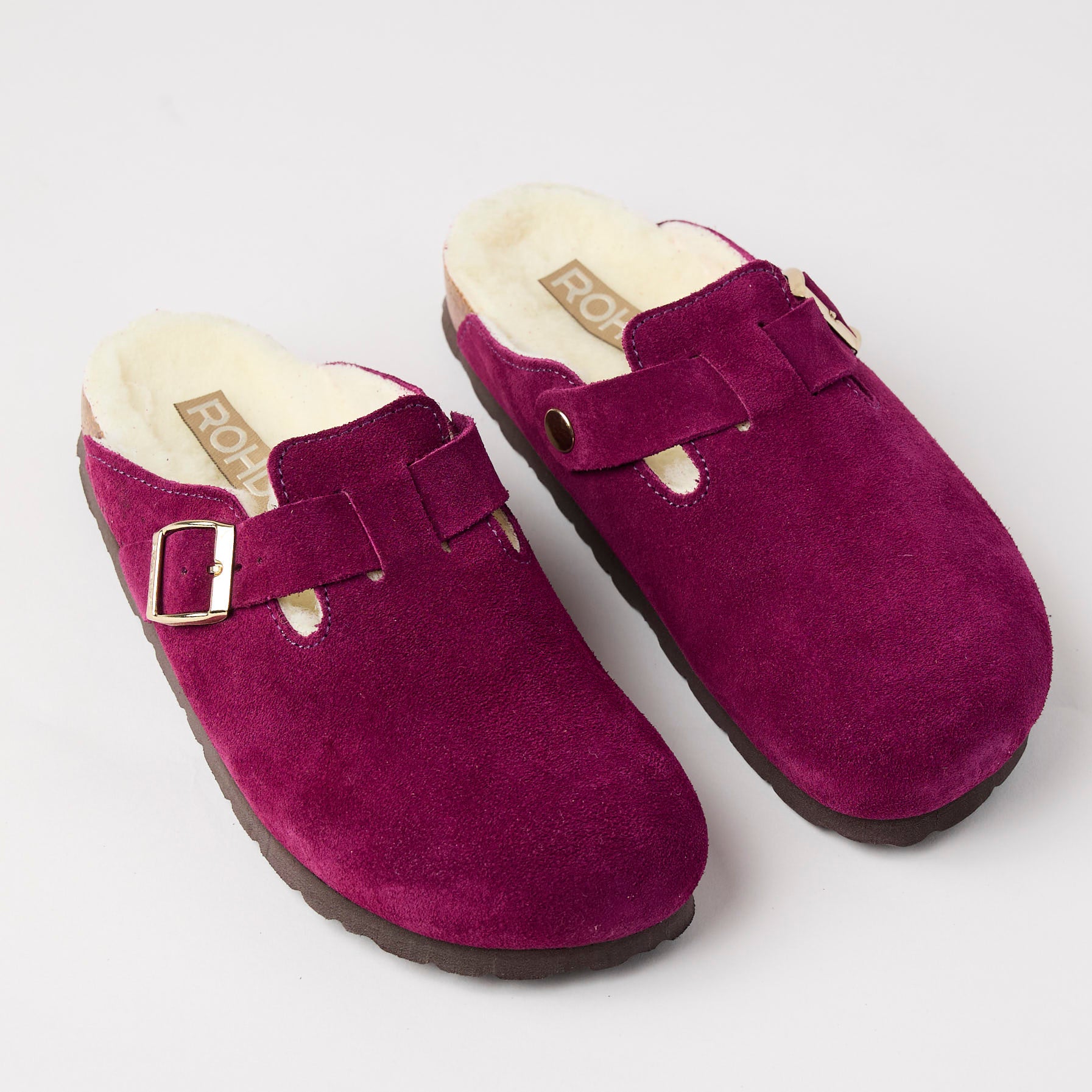 Rohde Purple Suede Leather Shearling Clogs, Nozomi Shoe Boutique