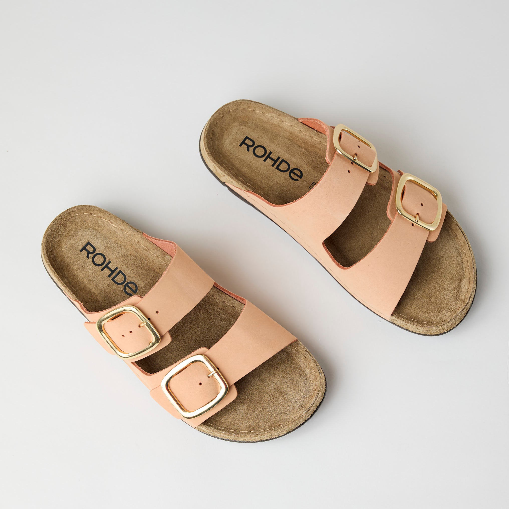 Rohde Big Buckle Apricot Suede Leather Sandals | Shop online @ Nozomi